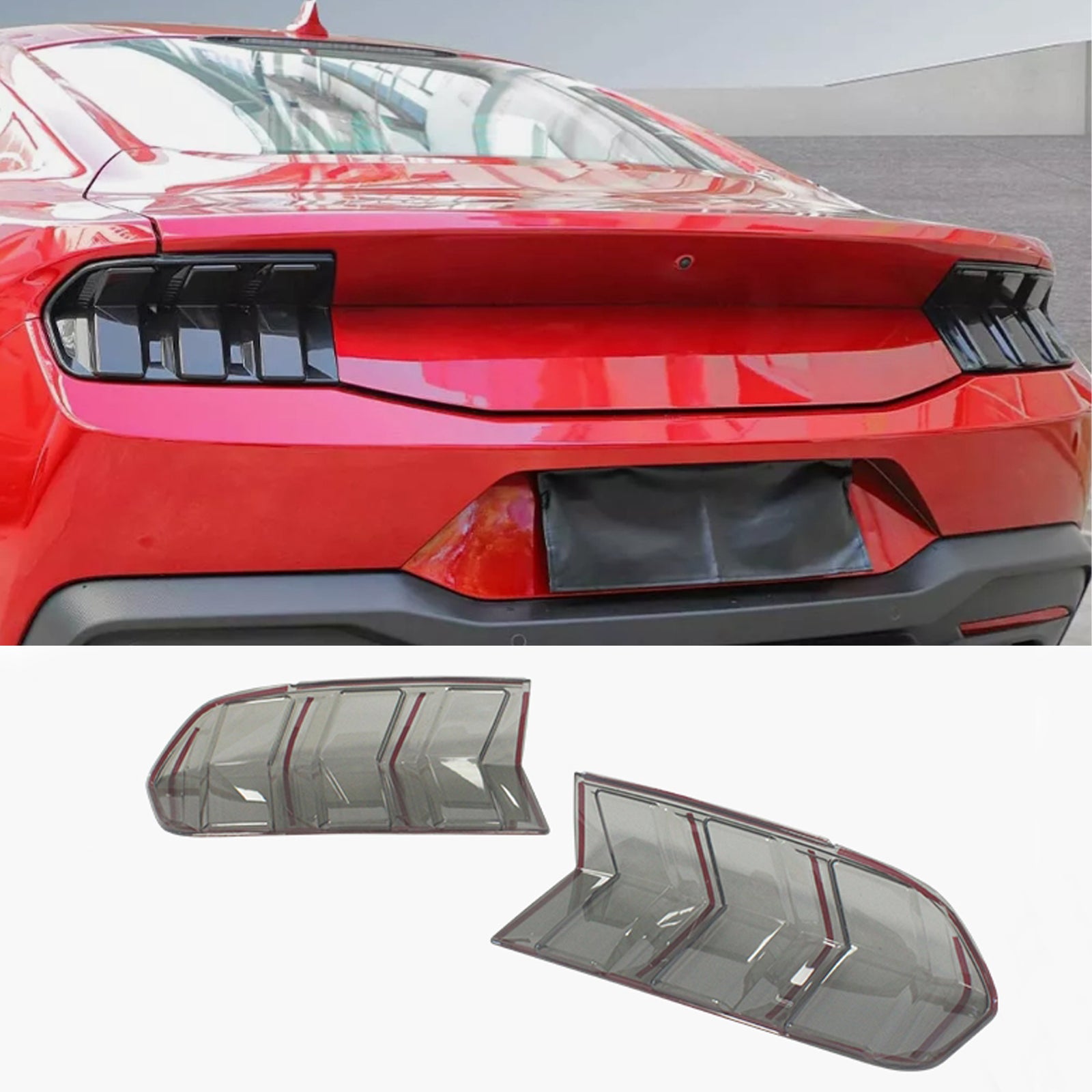 For 2024+ Ford Mustang Smoked Black Rear Tail Light Trim Covers