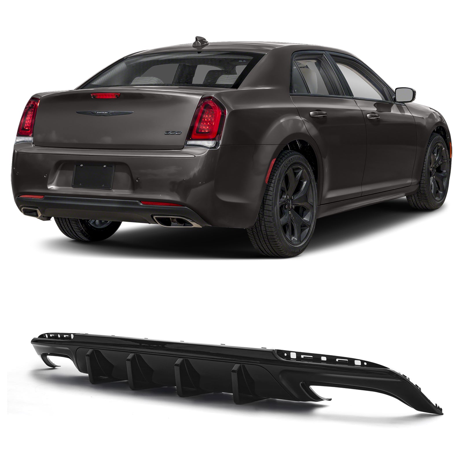 Rear Bumper Diffuser For 15-23 Chrysler 300 Rectangle Exhaust
