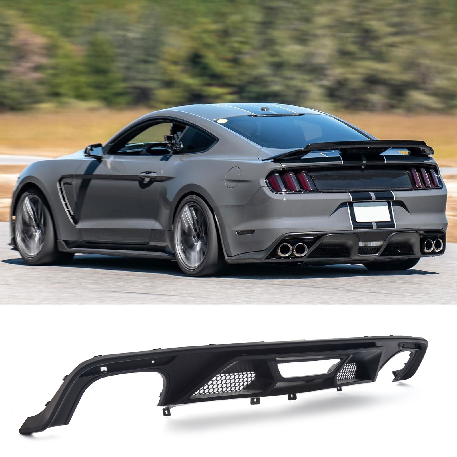 Rear Diffuser For 2015-2017 Ford Mustang GT350 GT500 Style Dual/Quad E